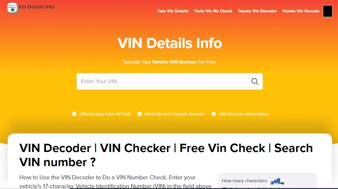 Tata VIN Number Decode | VIN number search of Tata